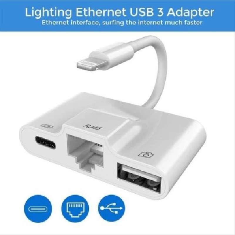 Jual Lightning To Ethernet Rj45 Usb Lightning Hub Adapter To Iphone ...