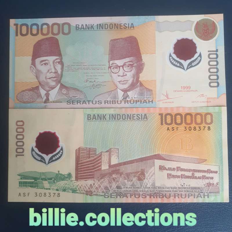 Jual uang kertas kuno 100000 rupiah polymer soetta tahun 1999 di Seller ...