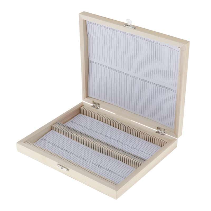 Promo Premium 100 Slides Wooden Microscope Storage Box Case Container ...