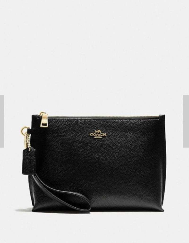 Jual COACH Pebbled Leather Charlie Pouch Bag Black Clutch 100% ORIGINAL ...