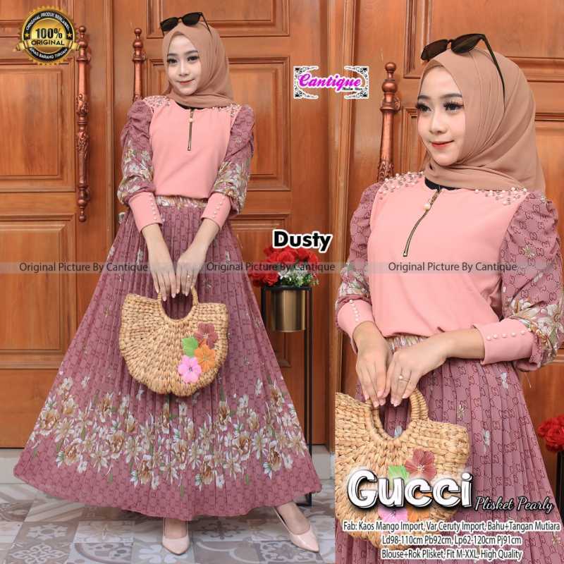 Promo Gucci One Set Wanita Dewasa Baju dan Rok Plisket Ceruty Model ...