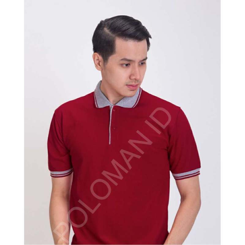 Jual Baju Kaos Kerah Polo Shirt Pria Merah Tua Kerah Kombinasi Polos Di ...