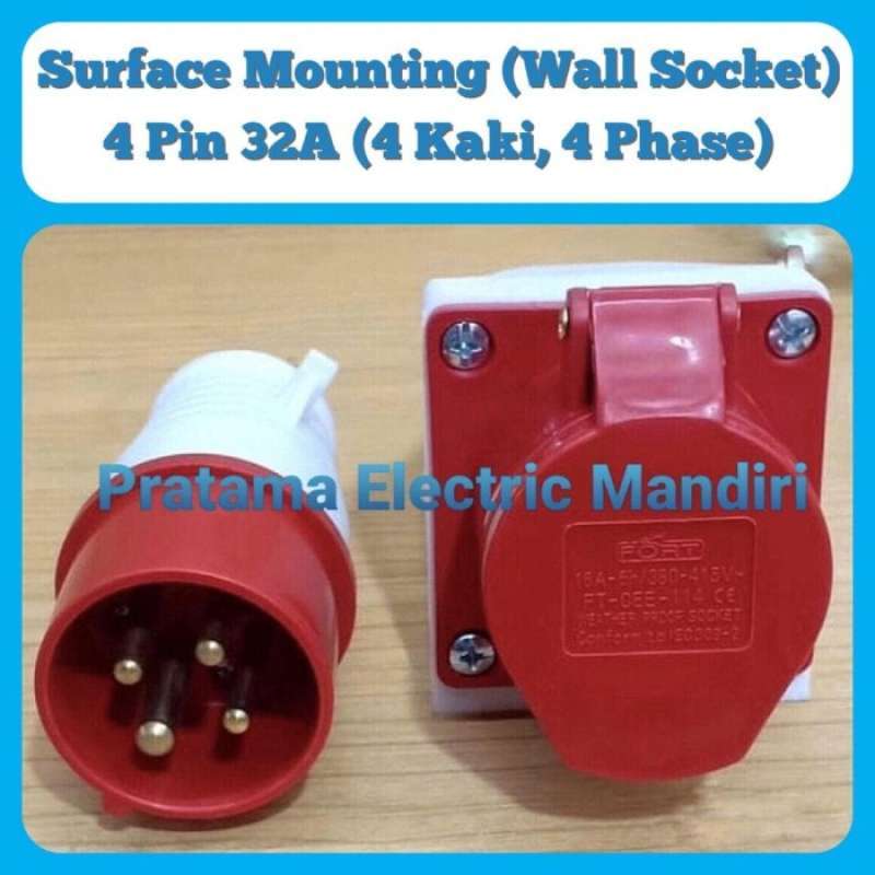 Jual Plug & Wall Socket Surface Mounting 4 Pole 4 Pin 4P 32A Male ...