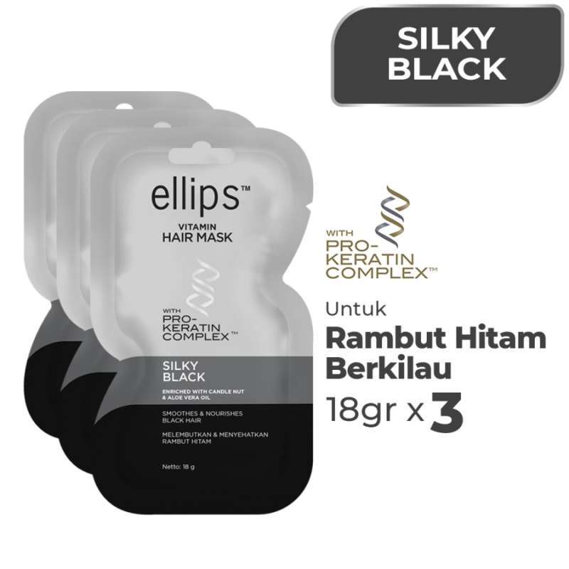 Promo Ellips Keratin Silky Black Hair Mask [18g x 3 pcs] Diskon 19% di ...