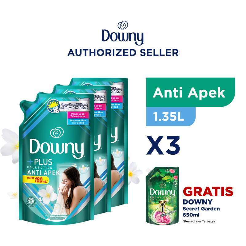 Jual Downy Anti Apek Pewangi dan Pelembut Pakaian Konsentrat [1.35 L/3 pcs] Free Downy Secret ...