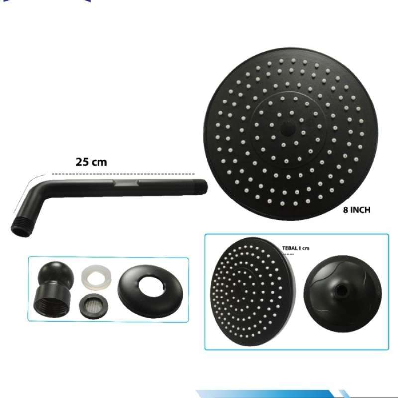 Jual WALL SHOWER HITAM MINIMALIS 8 INCH / HEAD SHOWER HITAM 8INCH ...