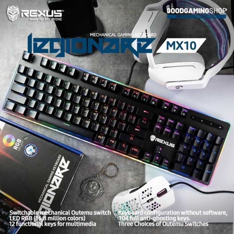 Jual Rexus Legionaire MX10 Mechanical Gaming Keyboard - BLUE SWITCHES ...