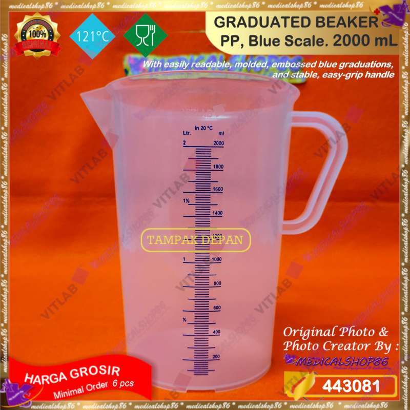 Jual GRADUATED PITCHER, PP, 2000 mL, Blue Embossed Scale. VITLAB di ...