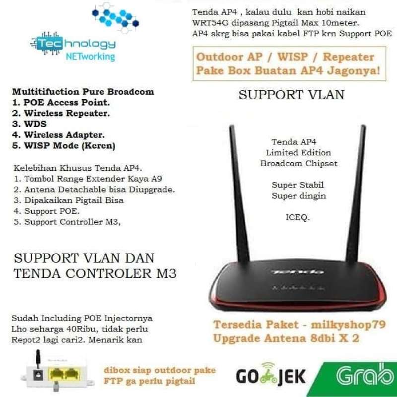 Jual TENDA AP4 : Wireless N Router 300Mbps PoE AP / Repeater / WDS / WISP di Seller TECHNET.ID ...