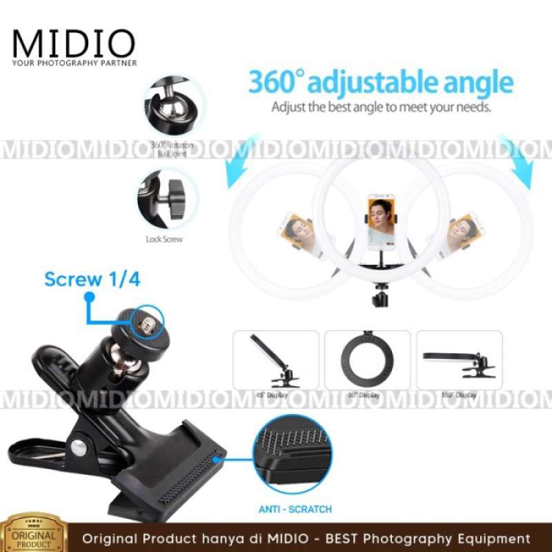 Promo Midio Ring Light Plus Penjepit Besi Spigot Untuk Laptop Zoom ...