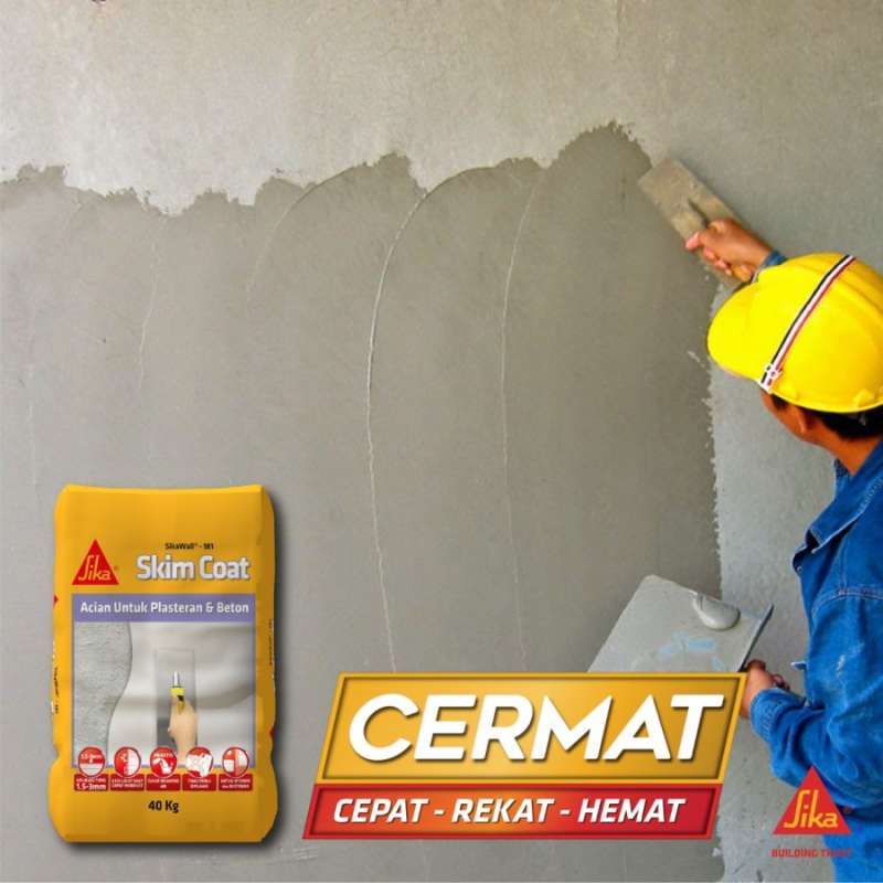 Jual Sikawall 181 Skim Coat Mortar Instan Acian Plesteran Tembok 40kg ...