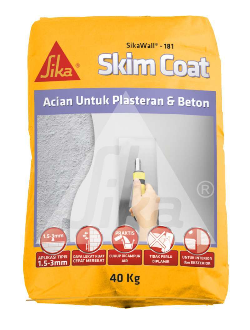 Jual Sikawall 181 Skim Coat Mortar Instan Acian Plesteran Tembok 40kg ...