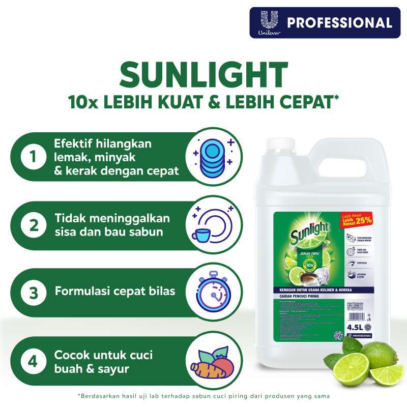 Jual Sunlight Professional Sabun Cuci Piring Cair Jeruk Nipis 4.5 L Jerigen [bundling 2 Pcs] Di ...
