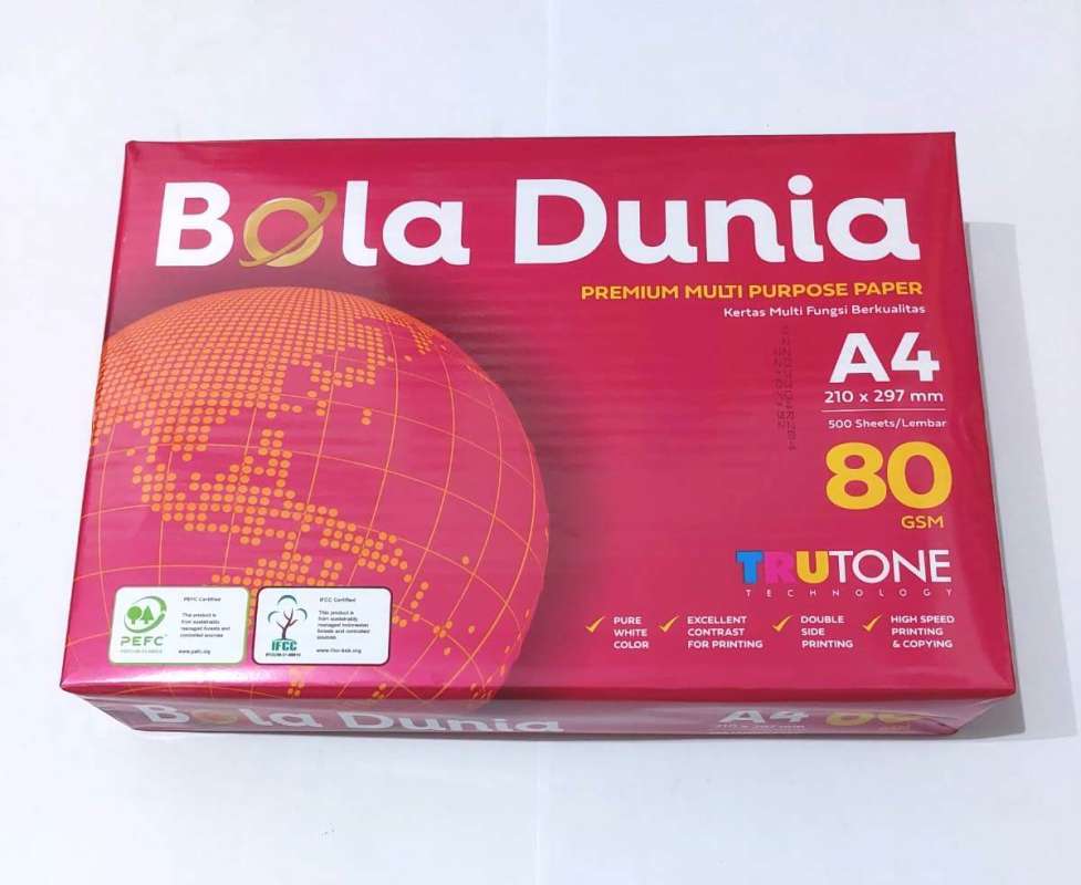 Promo Kertas Multi fungsi HVS A4 80 gr 80 gsm 80gram BOLA DUNIA Diskon ...