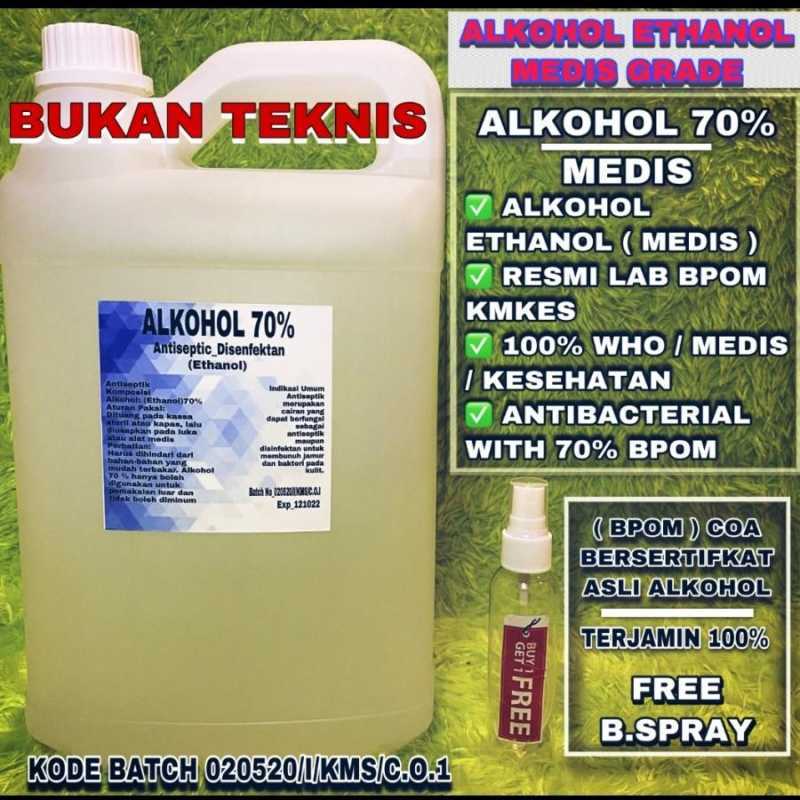 Jual ALKOHOL 70% 5 LITER PURE ETHANOL RESMI BPOM / ALKOHOL 70% 5 LITER ...