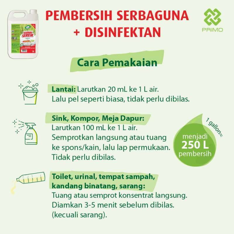 Promo Primo Karbol Sereh Citronella Asli Disinfektan Antiseptik 5 L ...