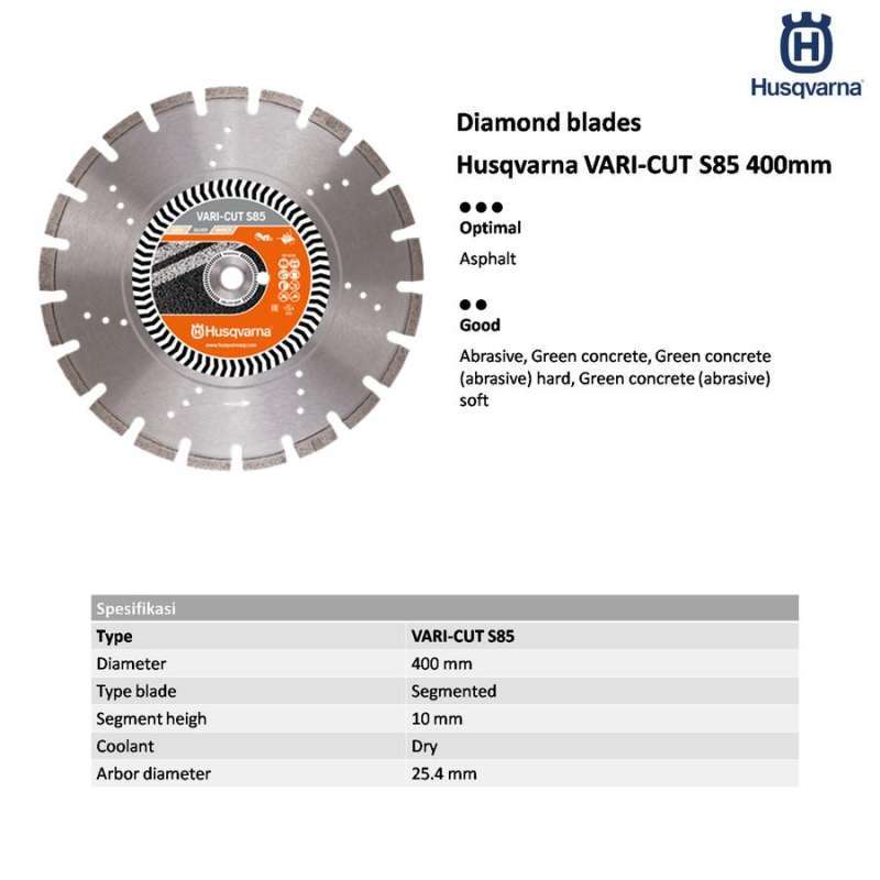 Jual Diamond blades potong aspal Husqvarna VARI-CUT S85 400mm di Seller ...