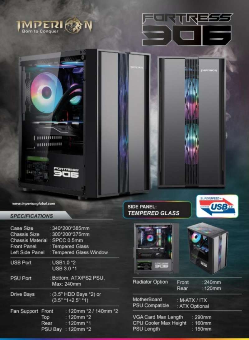 Jual Casing Komputer Imperion Glass Free 3 Fan Rgb Fortress 306 - Pc Case di Seller Syahzada ...