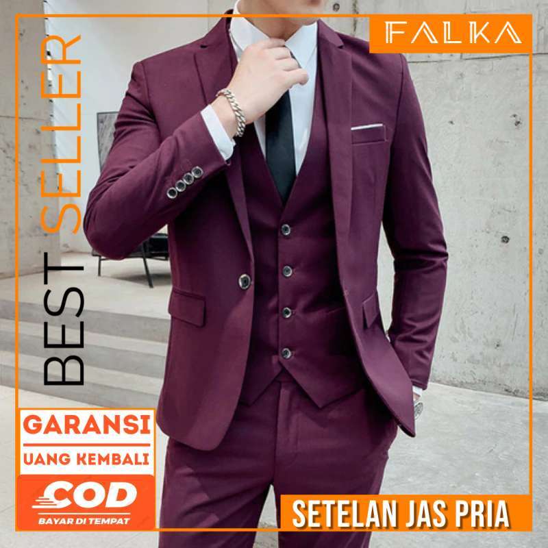 Promo 3 In 1 Set Jas Pria Tuxedo Pria Setelan Jas Pria Formal - Marun XXXL Diskon 40% di Seller ...