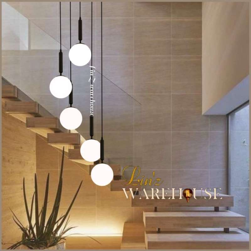 Promo Lampu Gantung Void Minimalis Modern Black 5 Glass Ball Pendant ...