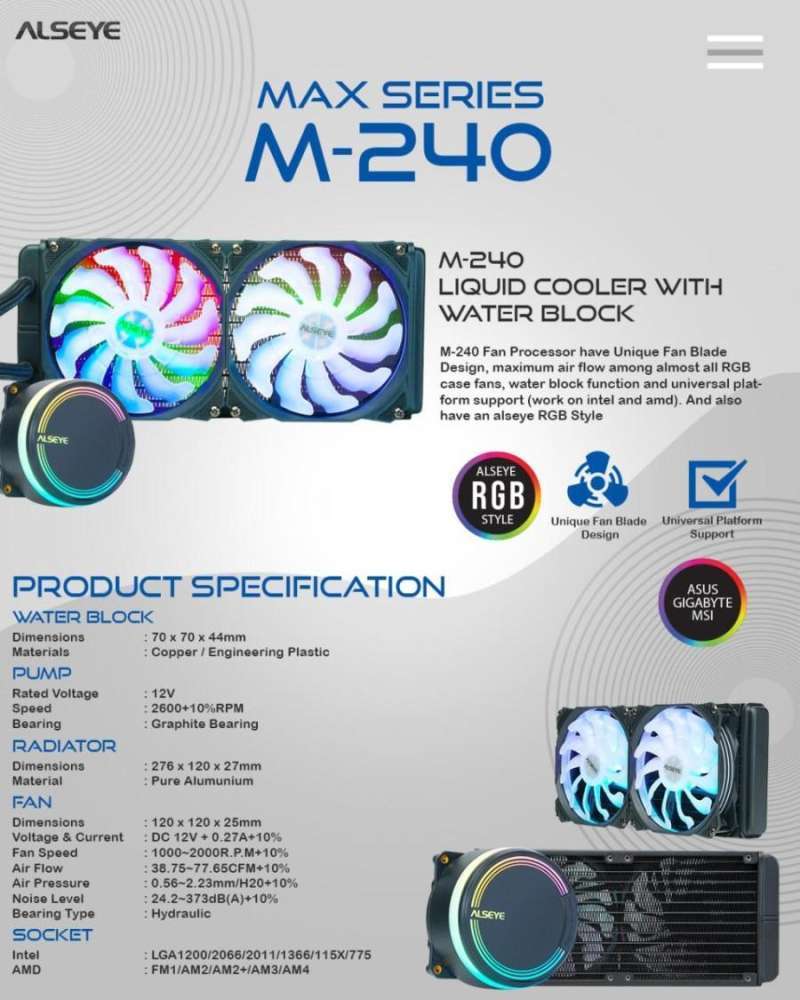 Jual KIPAS HEATSINK FAN PROCESSOR ALSEYE M-240 LIQUID COOLER WATER ...