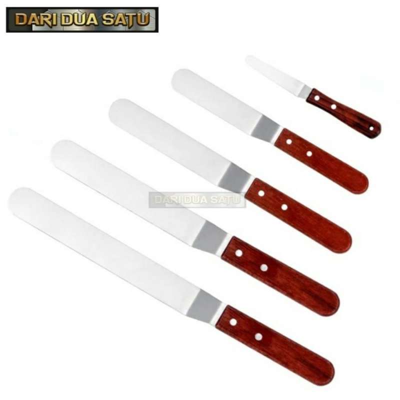 Jual Spatula Bengkok Stainless Gagang Kayu Angled Spatula 4/6/8/10/12 ...