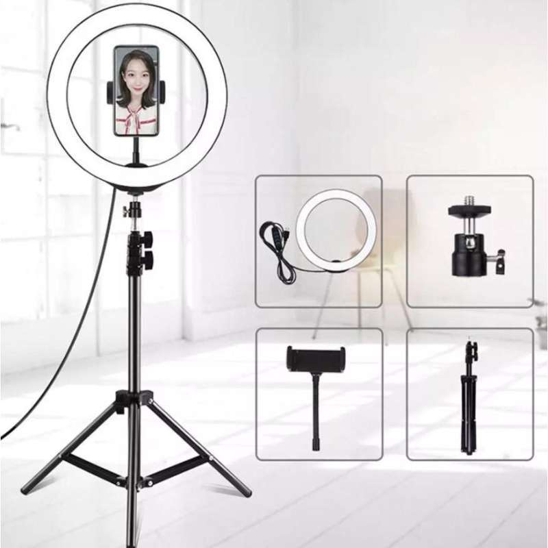 Promo Ring Light Tripod Selfie Live Tik Tok Lampu Makeup Vlog - Tripod ...