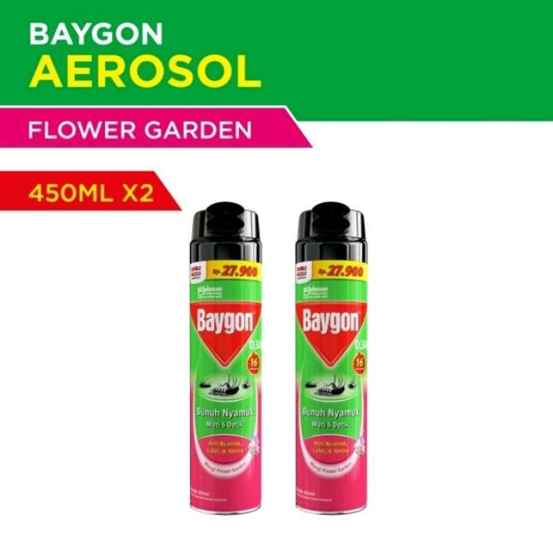 Jual Baygon Semprot Aerosol Anti Nyamuk & Kecoa Flower Garden 450ml 2pc ...