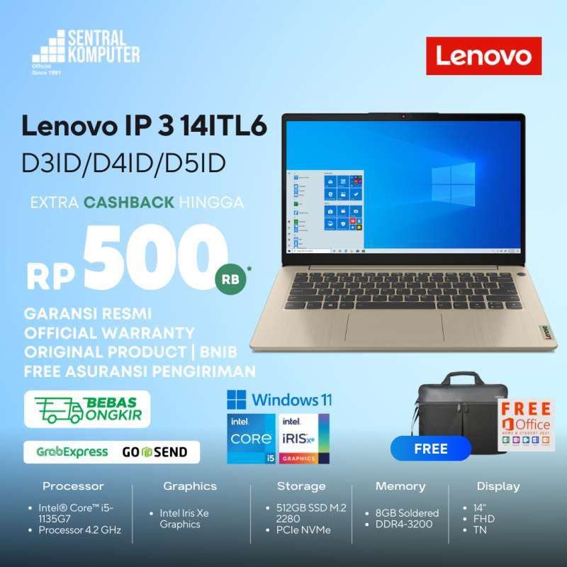 Jual Lenovo Ideapad 3 14ITL6 D3ID/D4ID/D5ID - i5-1135G7-8GB-512GB-Win ...