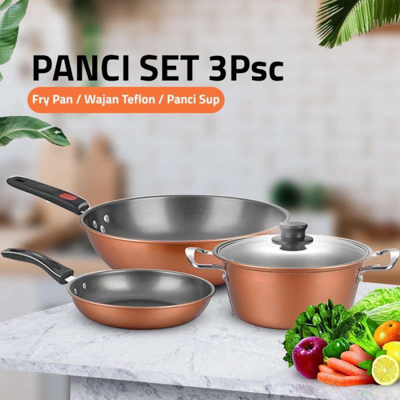 Jual GM Bear Panci Set Wajan Penggorengan isi 3 Pcs 1090-Arria Set Panci Teflon Gold di Seller ...
