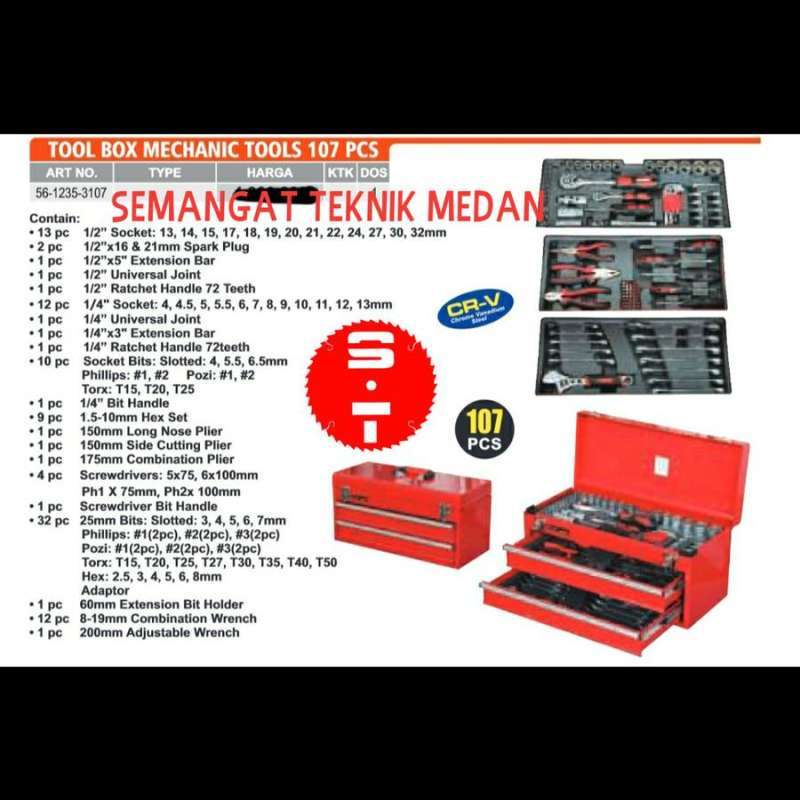 Jual 107pcs Perkakas Mekanik Toolbox Toolset Tool Set Kit Box 107 Pcs ...