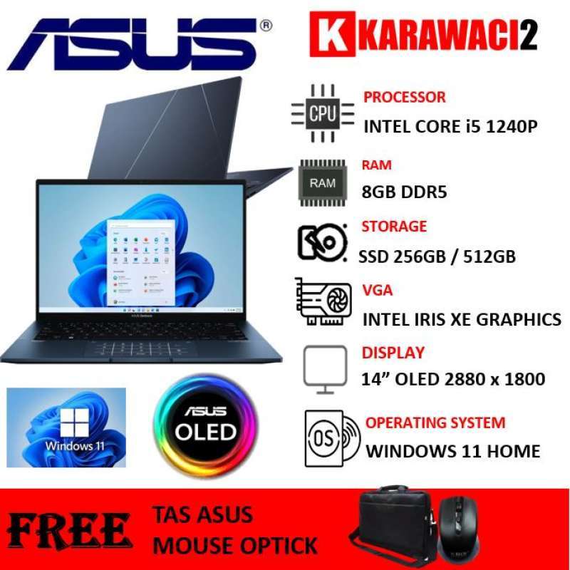 Jual Laptop Asus Zenbook 14 Oled Q409za I5 1240p 8gb 512gb Ssd 14 Oled ...