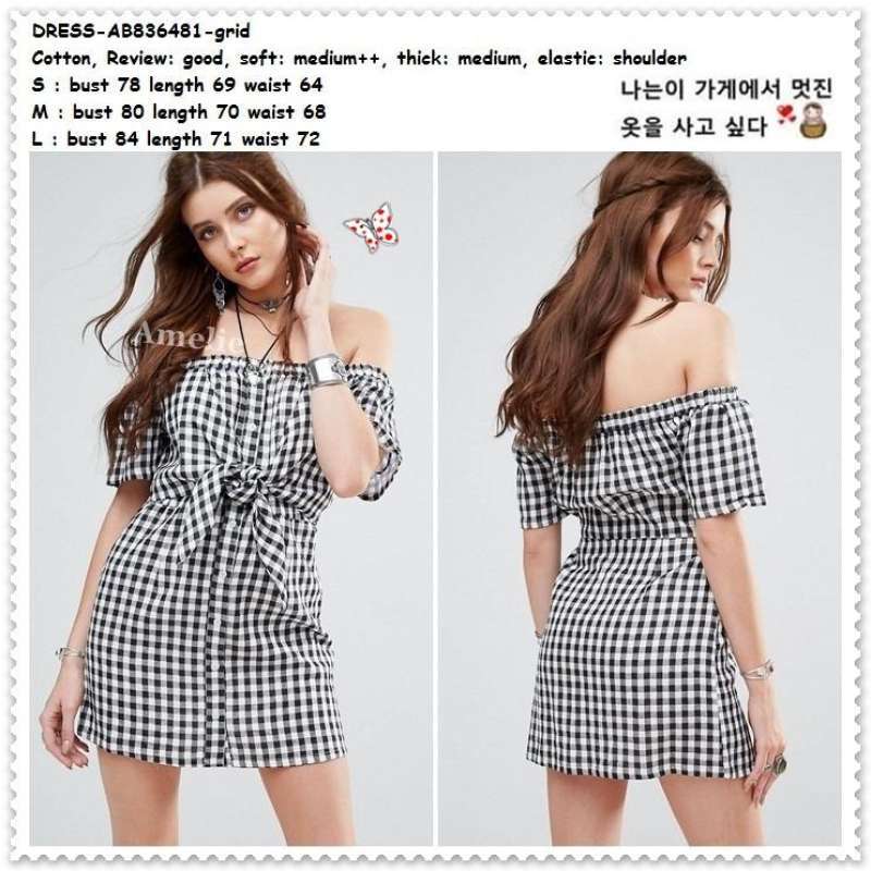 Jual Sexy Mini Dress Sabrina Kotak Hitam Putih Wanita Korea Import ...
