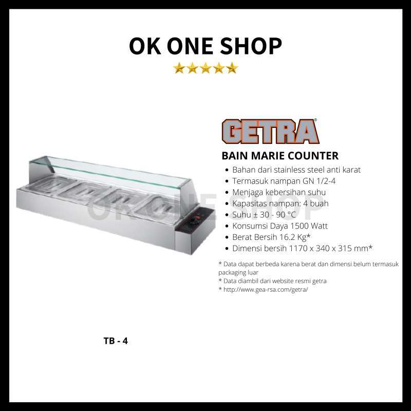 Jual Getra Table Top Bain Marie Tipe Tb 4 [4 Pan] [jadetabek] Di Seller