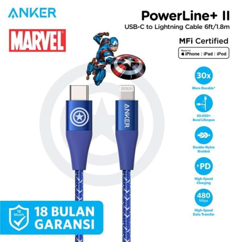 Jual Kabel Charger Anker x Marvel PowerLine+II USB-C To Lightning 6ft ...