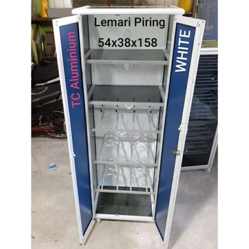 Jual Lemari Rak Piring Super 54X38X158 Cm, Aluminium Putih Pintu Cermin ...
