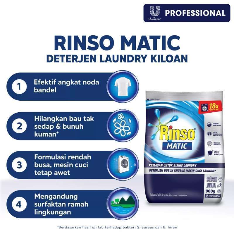 Promo Rinso Matic Powder Detergent Professional 900 Gr Diskon 23% Di ...
