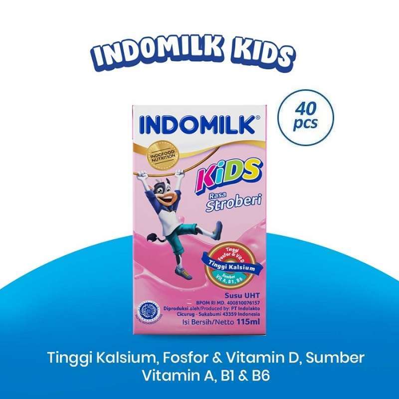 Promo Indomilk Kids Strawberry Susu UHT [115 ml/ 40 pcs/ Karton] Diskon ...