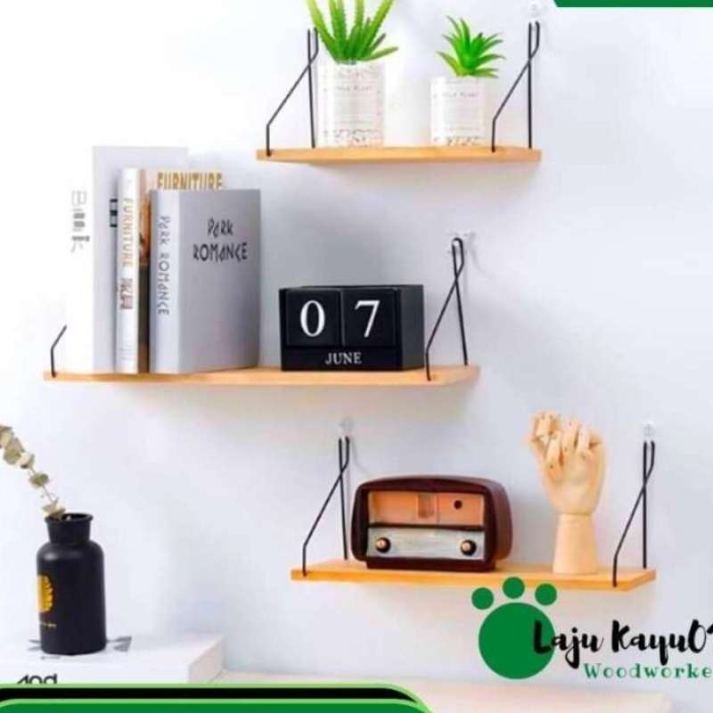 Jual Rak Dinding Tempel Besi Kayu Serbaguna Storage Self Hiasan ...