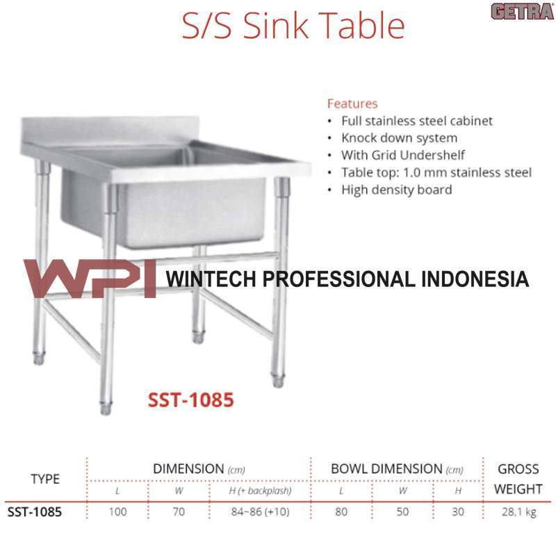 Jual Getra SST-1085 Stainless Steel Sink Table / Meja Cuci Piring Stainless 1 Sink di Seller ...