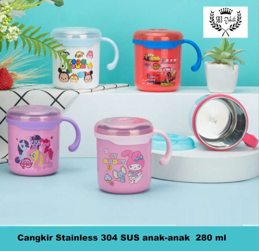 Promo Cangkir Anak Gelas Mug Premium Stainless 304 Anti Bocor 280 ml Diskon 50% di Seller TOBBY ...