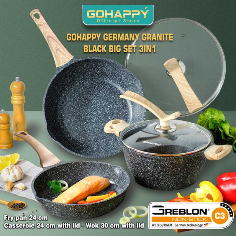 Jual Panci Set 3 Germany Black Big Granite Coating Geblon C3 Pan With ...