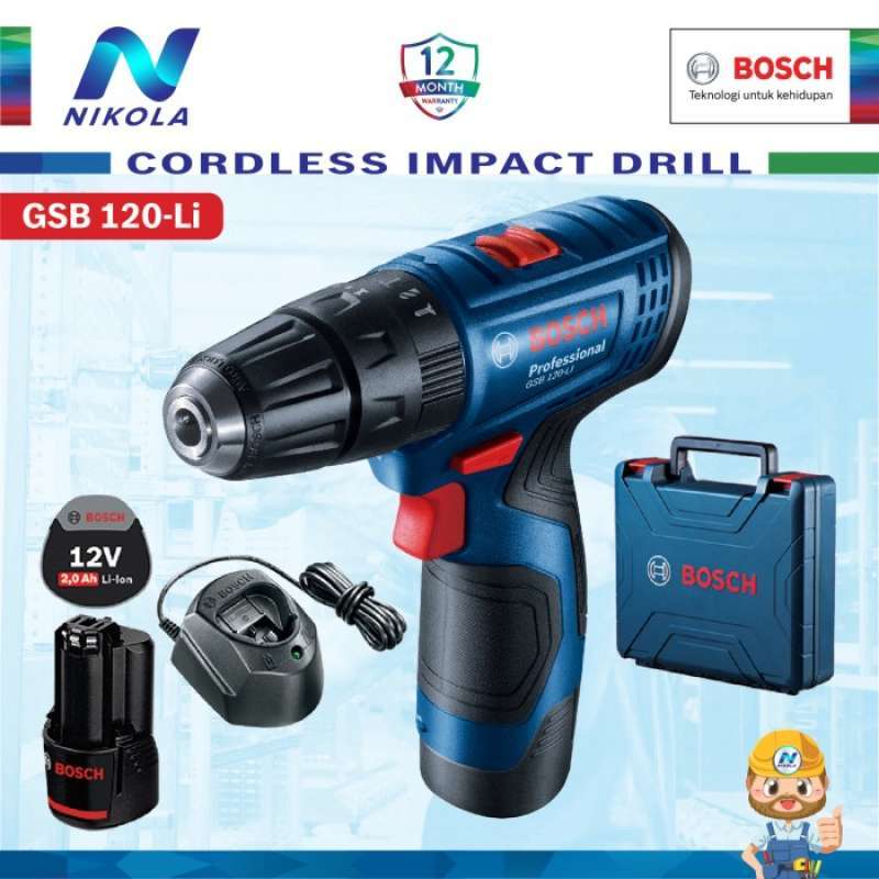 Promo BOSCH GSB 120-LI Cordless Impact Drill Bor Tembok Baterai 120 LI ...