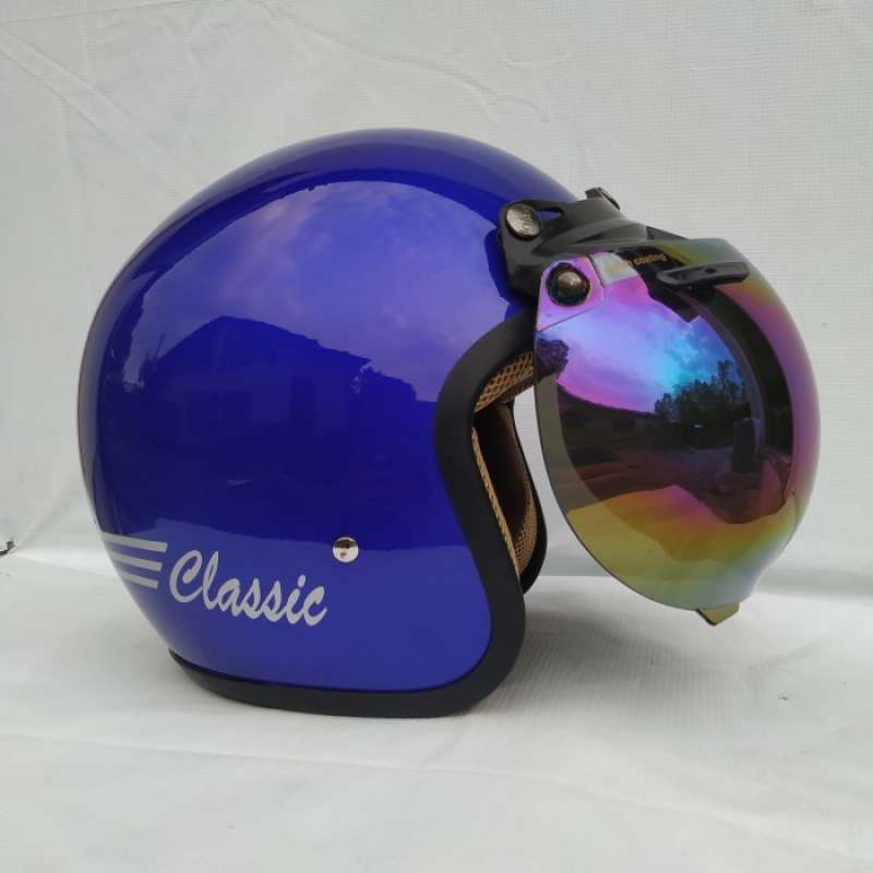 Promo Helm Retro Classic candy Blue Glossy helm dewasa model helm Bogo ...