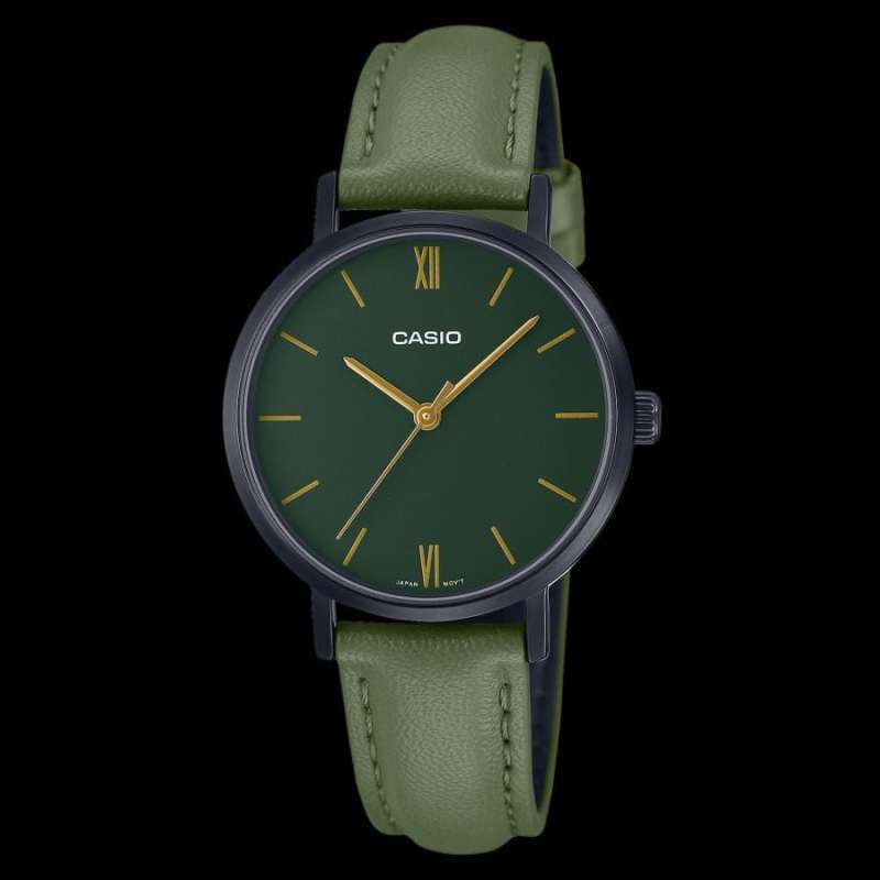 Jual CASIO LTP-VT02BL-3AUDF Jam Tangan Wanita Analog Kulit Hijau Hitam ...