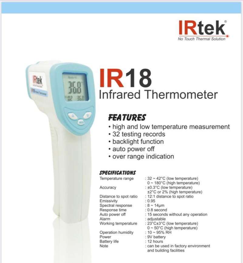 Jual Termometer Infrared Irtek IR18 Pengukur Suhu Tubuh Bergaransi di ...