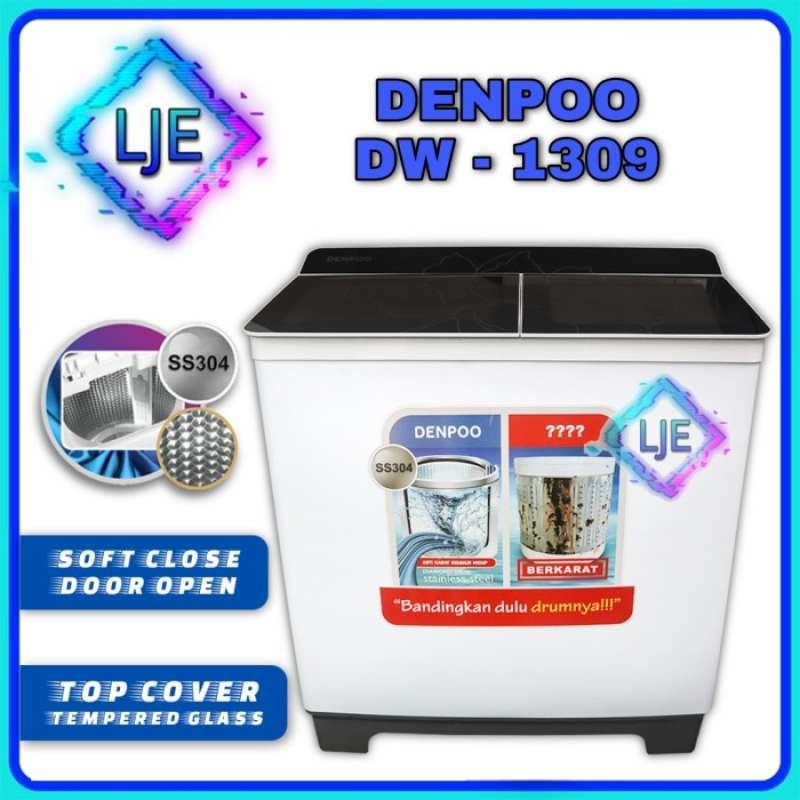 Jual Mesin Cuci 2 Tabung Kapasitas Besar DENPOO DW 1309 Tempred Glass ...