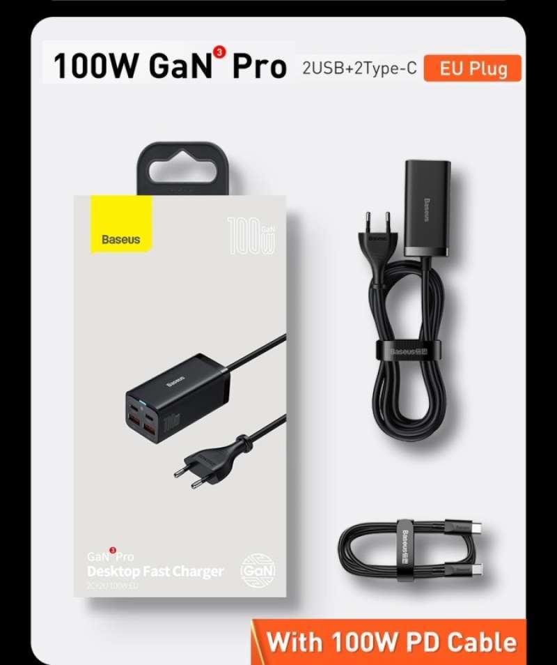 Jual Baseus Desktop Fast Charger GaN3 Pro 100W 2U+2C with 100W C to C ...