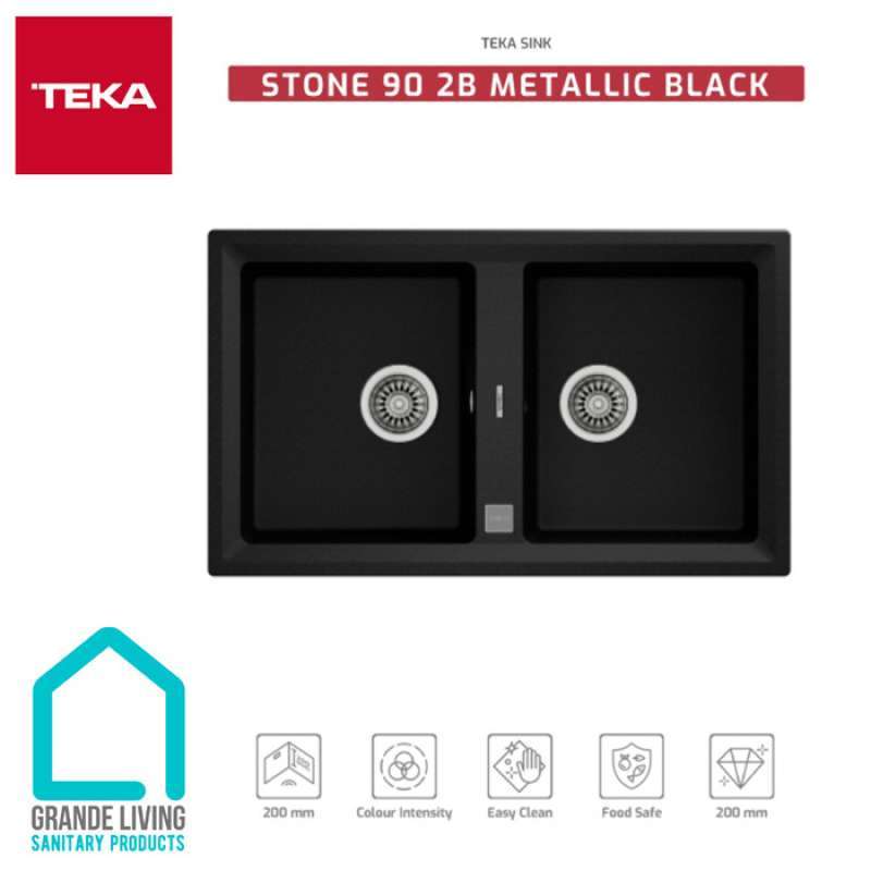 Jual TEKA Kitchen Sink Granite 2 Bowl STONE 90 2B Metallic Black Custom ...