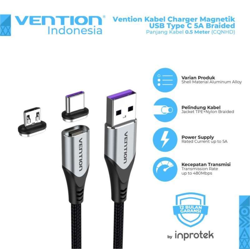 Jual Vention Kabel Charger Magnetik USB Type C 5A Braided di Seller riang phone - Cengkareng ...